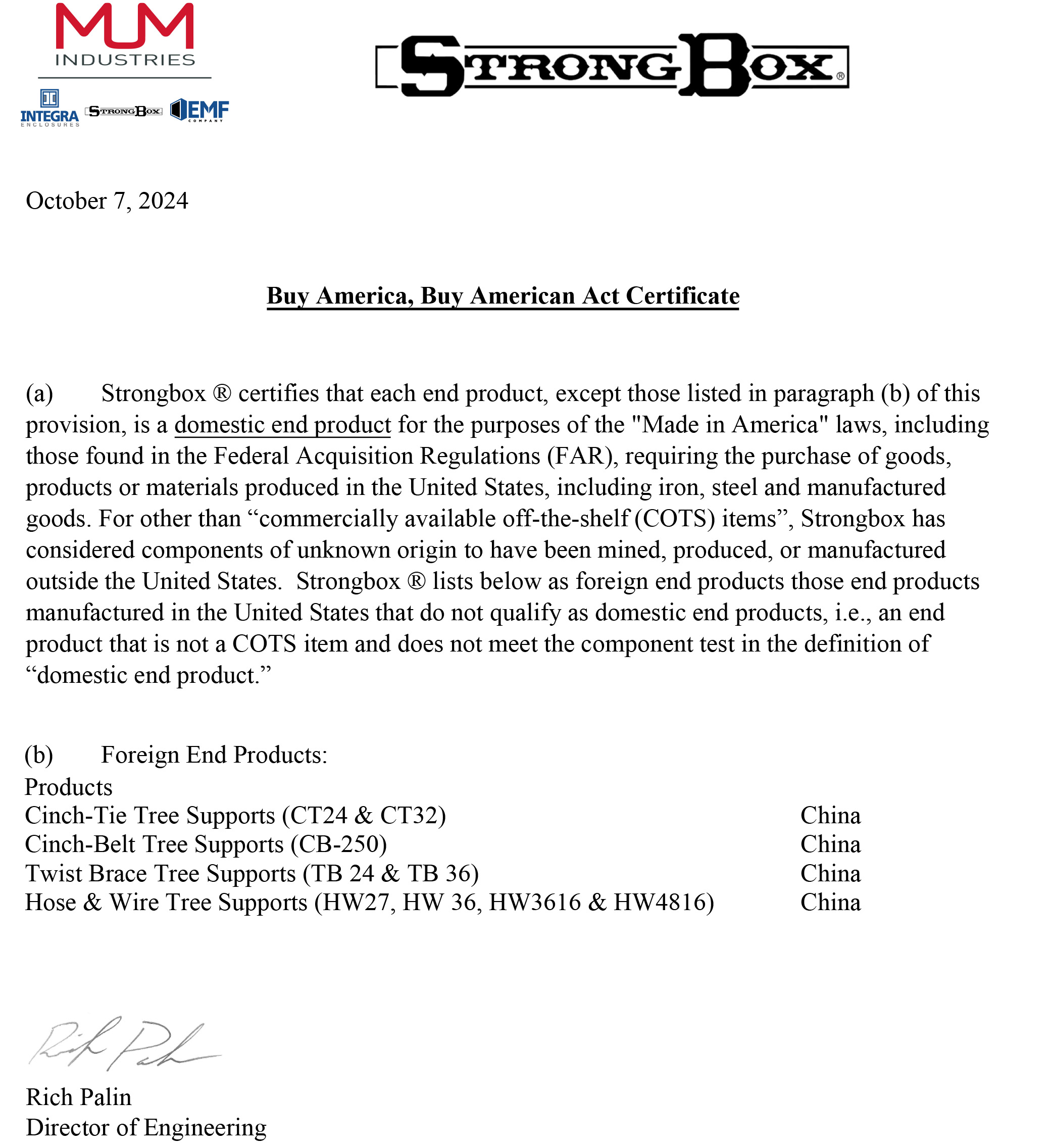 Buy American Act Certificate - STRONGBOX